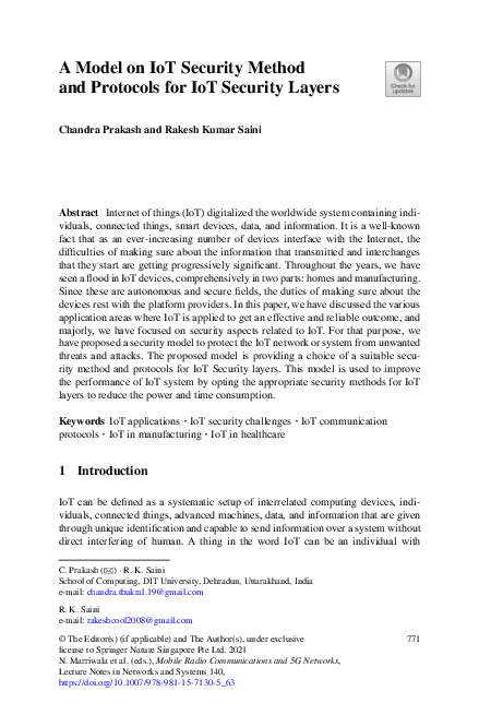 (PDF) A Model on IoT Security Method and Protocols for IoT Security Layers