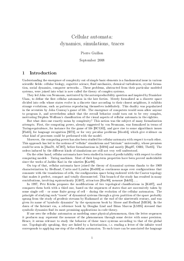 Pdf Cellular Automata Dynamics Simulations Traces