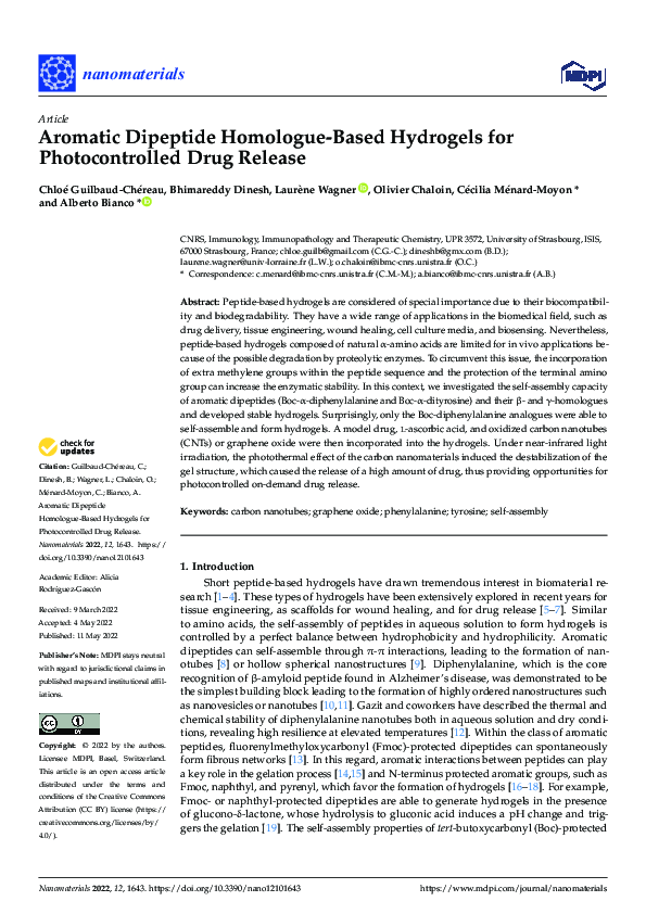 (PDF) Aromatic Dipeptide Homologue-Based Hydrogels for Photocontrolled ...