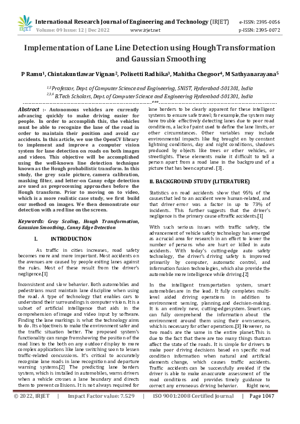 (PDF) Implementation of Lane Line Detection using Hough Transformation and Gaussian Smoothing