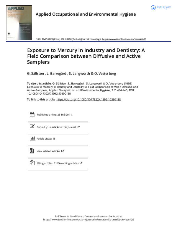 (PDF) Exposure to Mercury in Industry and Dentistry: A Field Comparison ...