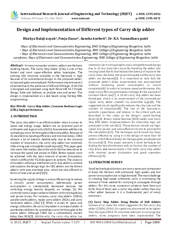 Pdf Design And Implementation Of Different Types Of Carry Skip Adder