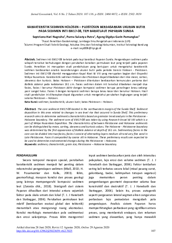 (PDF) Karakteristik Sedimen Holosen – Pleistosen Berdasarkan Ukuran ...