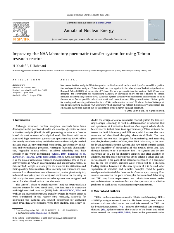 (PDF) Improving the NAA laboratory pneumatic transfer system for using ...