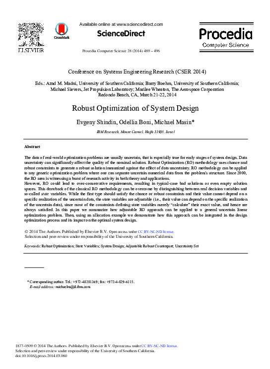 (PDF) Robust Optimization of System Design