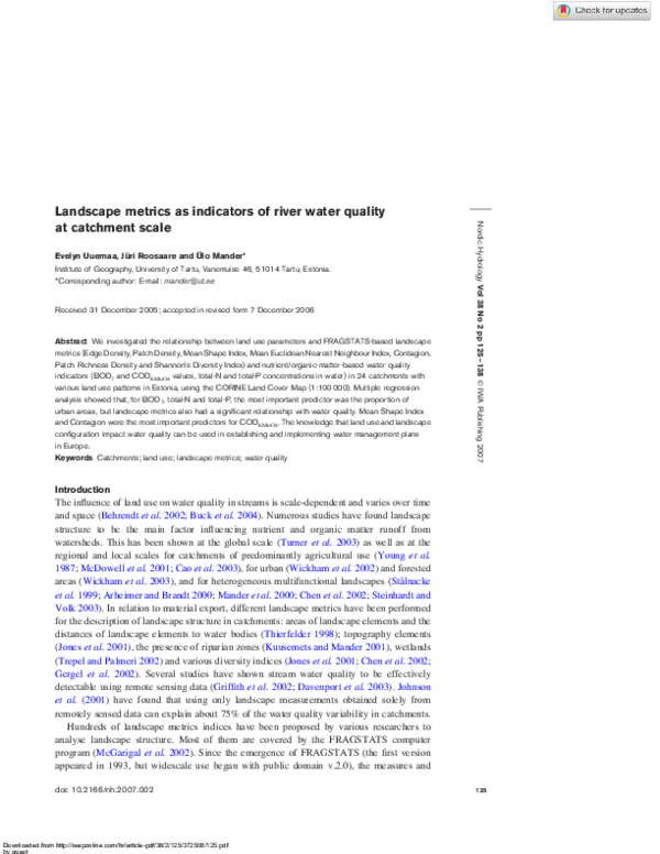 (PDF) Landscape metrics as indicators of river water quality at ...