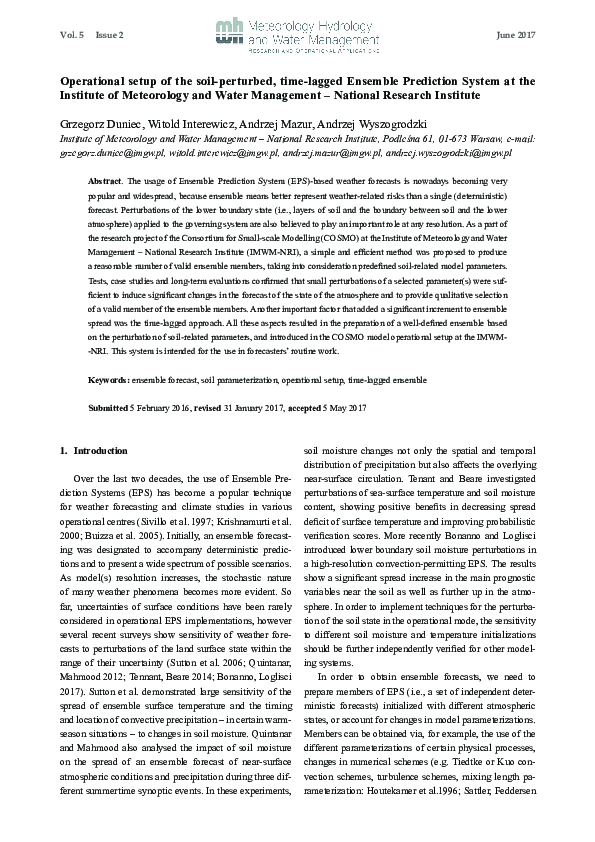 (PDF) Operational setup of the soil-perturbed, time-lagged Ensemble Prediction System at the ...