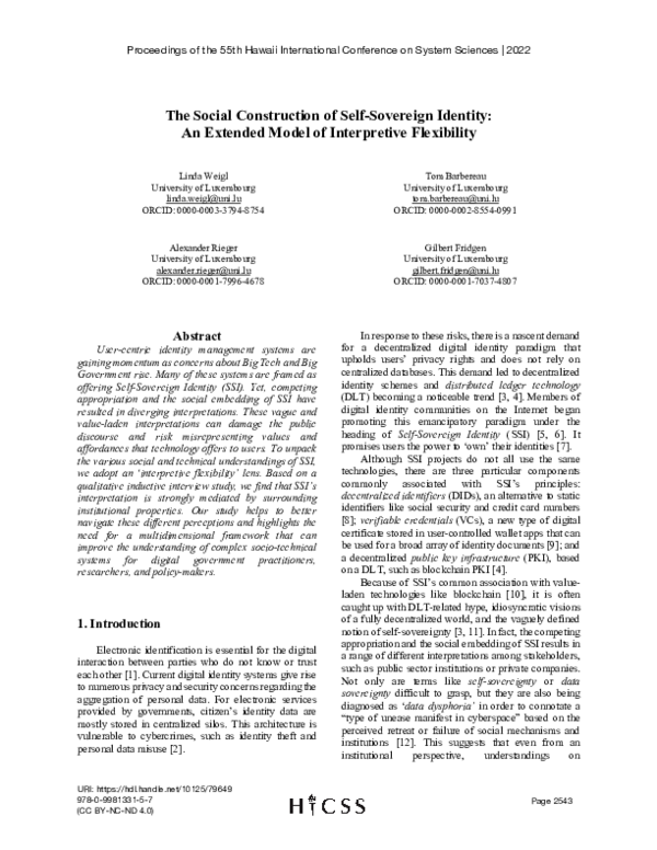 (PDF) The Social Construction of Self-Sovereign Identity: An Extended ...