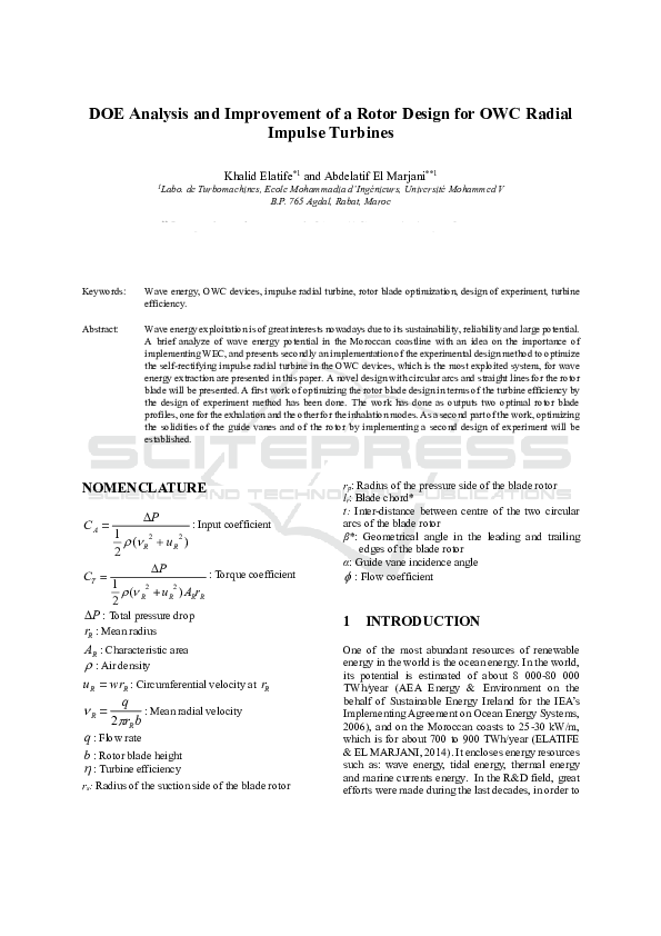 (PDF) DOE Analysis and Improvement of a Rotor Design for OWC Radial ...