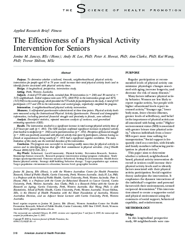 (PDF) The Effectiveness of a Physical Activity Intervention for Seniors