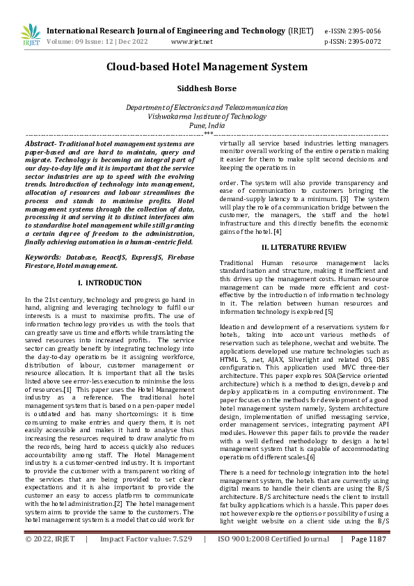 (PDF) Cloud-based Hotel Management System