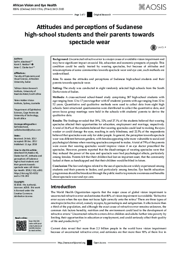 (PDF) Sudanese Students' Views on Spectacle Use
