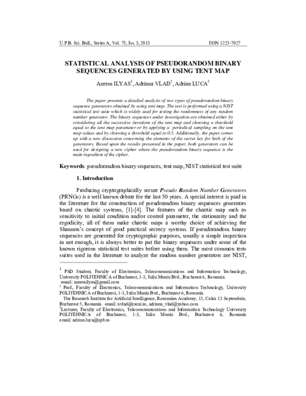 (PDF) Statistical Analysis of Pseudorandom Binary Sequences Generated ...