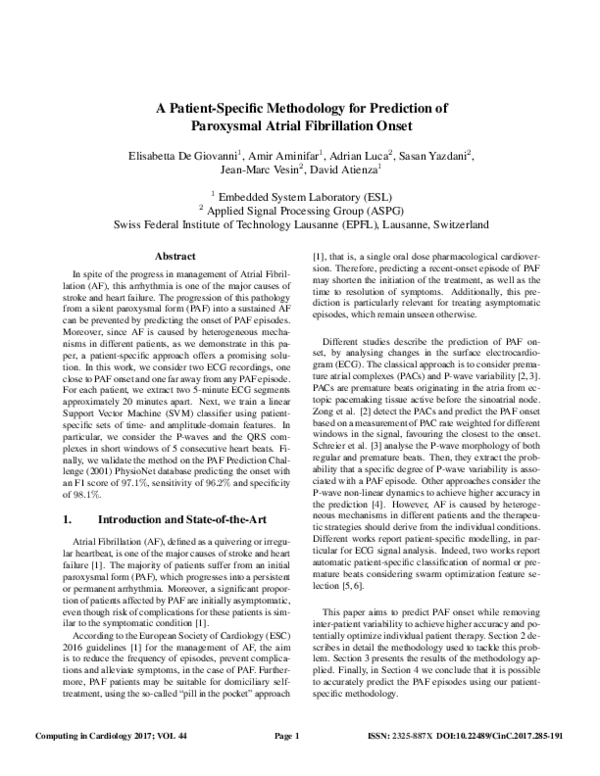 Pdf A Patient Specific Methodology For Prediction Of Paroxysmal