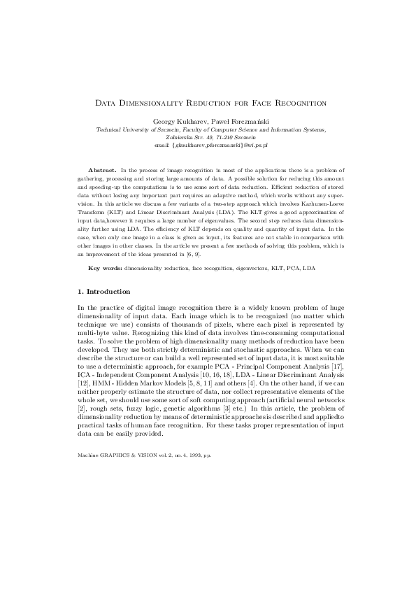 (PDF) Data dimensionality reduction for face recognition