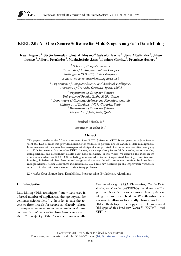 Pdf Keel 3 0 An Open Source Software For Multi Stage Analysis In Data Mining