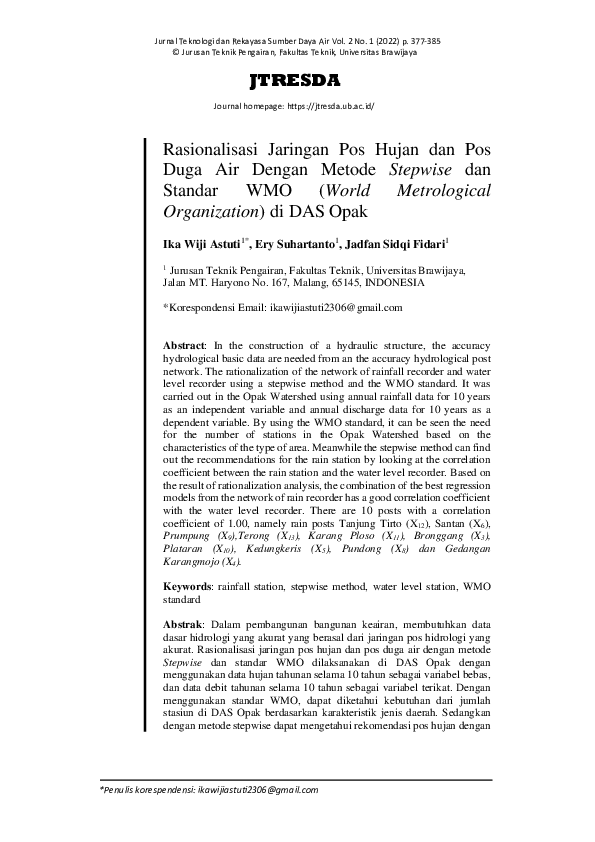 (PDF) Rasionalisasi Jaringan Pos Hujan dan Pos Duga Air Dengan Metode ...