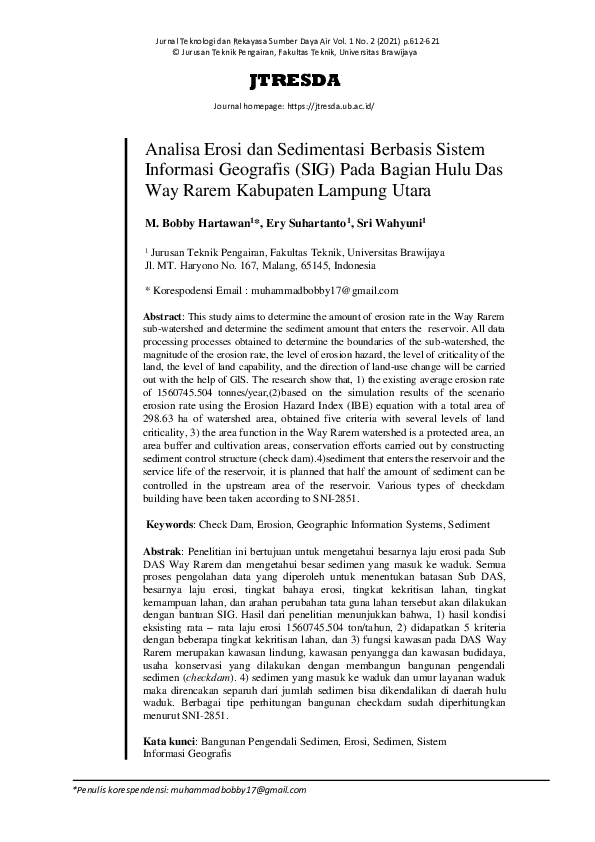 (PDF) Analisa Erosi dan Sedimentasi Berbasis Sistem Informasi Geografis (SIG) Pada Bagian Hulu ...