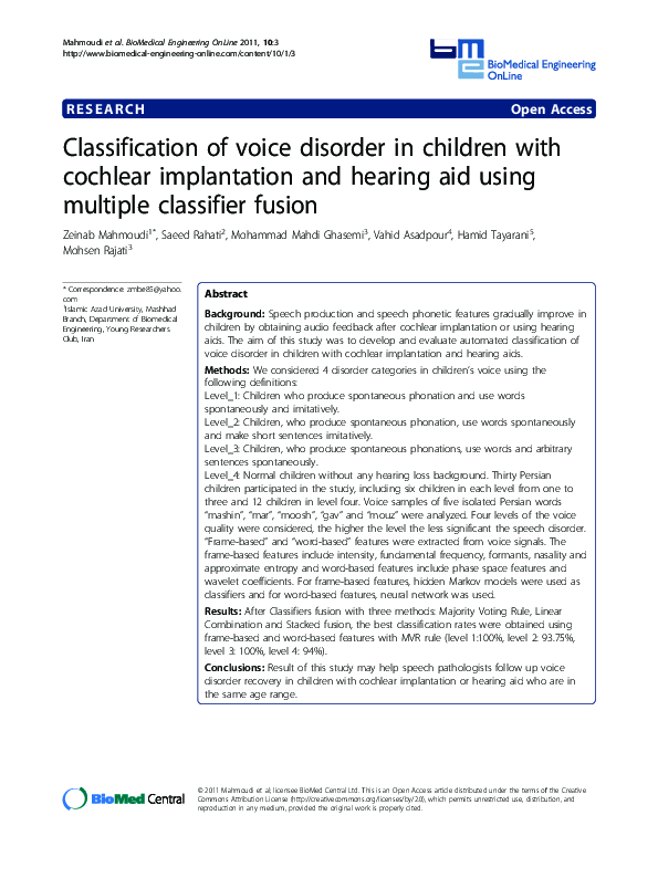 (PDF) Classification of voice disorder in children with cochlear ...