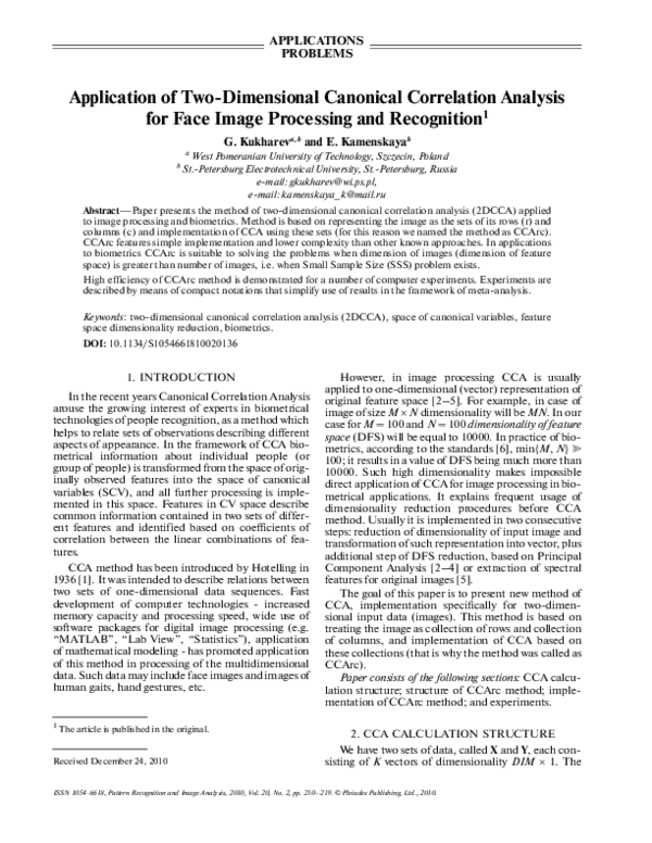 (PDF) Application of two-dimensional canonical correlation analysis for ...
