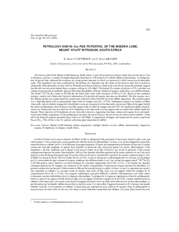(PDF) PETROLOGY AND Ni Cu PGE POTENTIAL OF THE INSIZWA LOBE, MOUNT ...