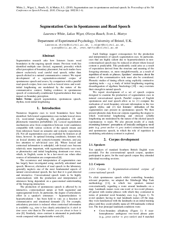 (PDF) Segmentation cues in spontaneous and read speech
