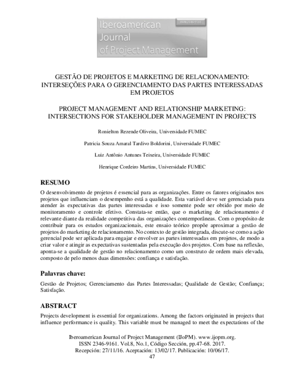 (PDF) Project Management and Relationship Marketing: Intersections for ...