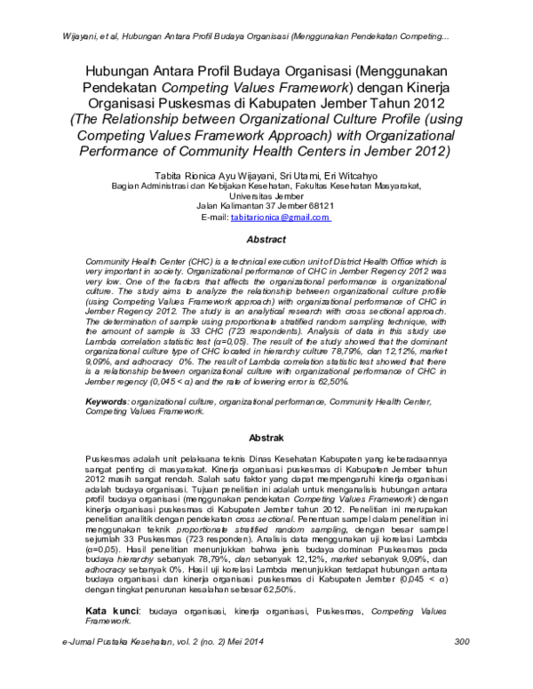 (PDF) Hubungan Antara Profil Budaya Organisasi (Menggunakan Pendekatan ...