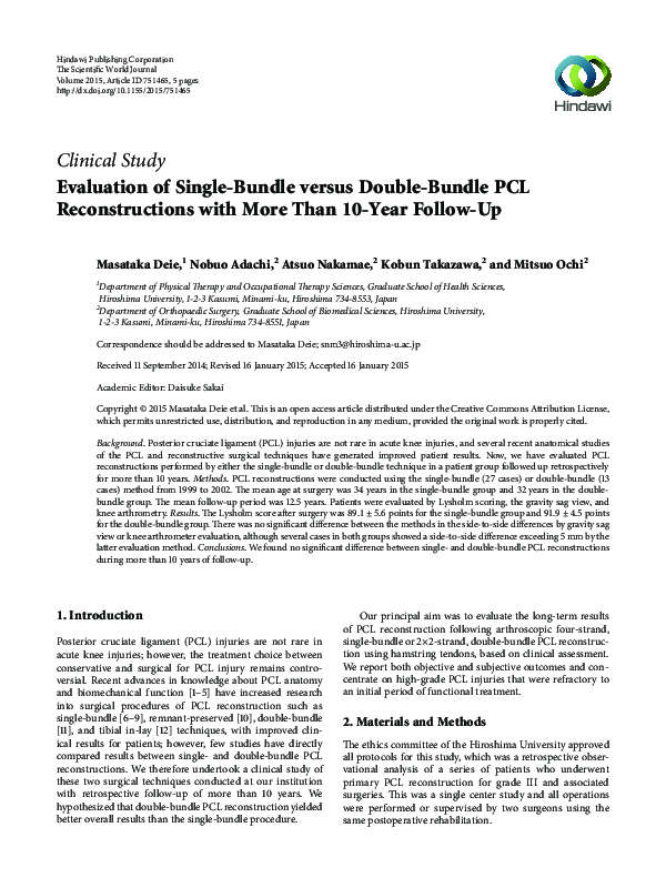 (PDF) Evaluation of single-bundle versus double-bundle PCL ...