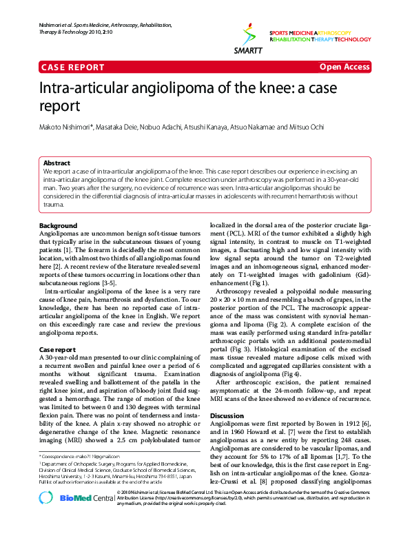 (PDF) Intra-articular angiolipoma of the knee: a case report