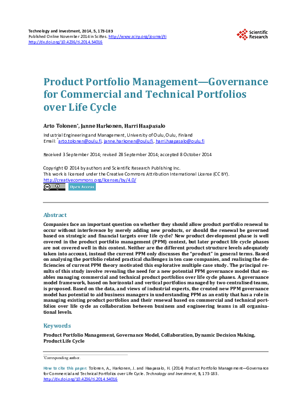 (PDF) Product Portfolio Management—Governance for Commercial and ...