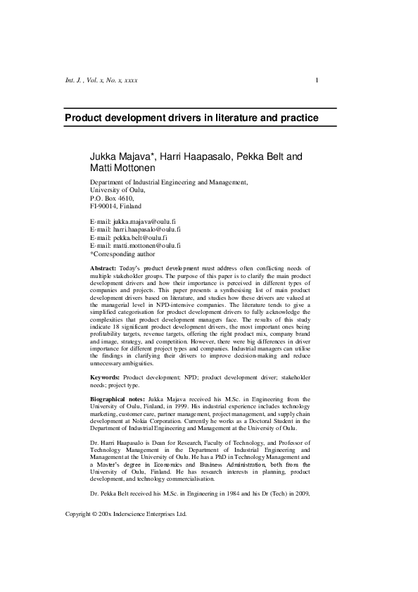 (PDF) Product development drivers in literature and practice
