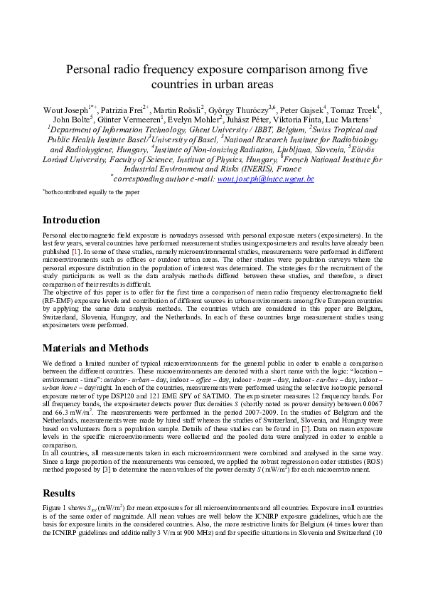 (PDF) Personal radio frequency exposure comparison among five countries ...