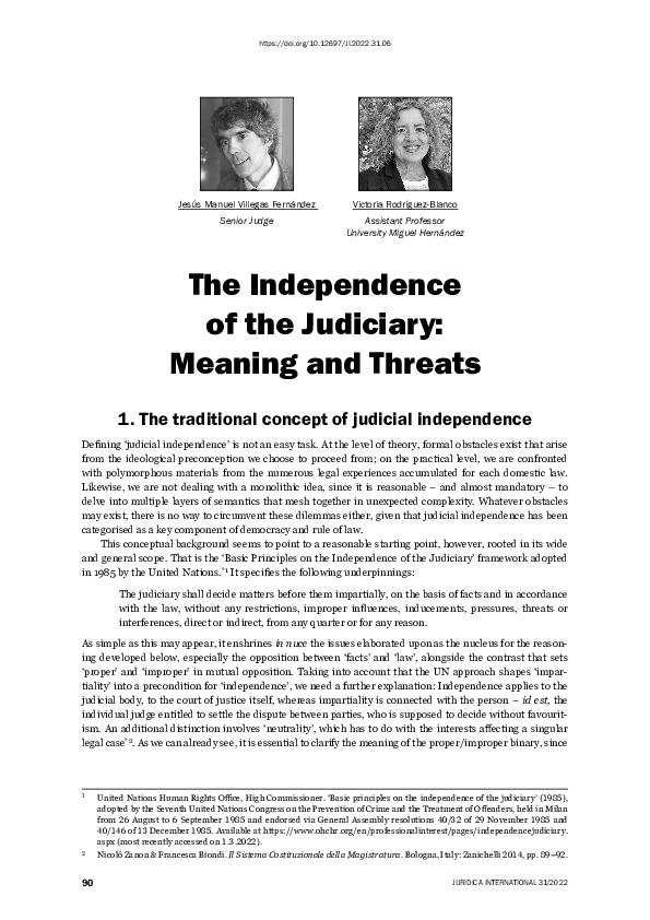 (PDF) The Independence of the Judiciary: Meaning and Threats