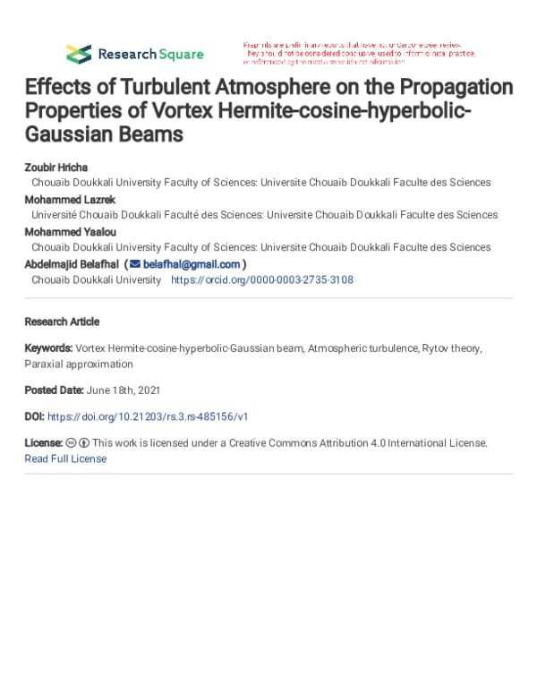 Pdf Effects Of Turbulent Atmosphere On The Propagation Properties Of