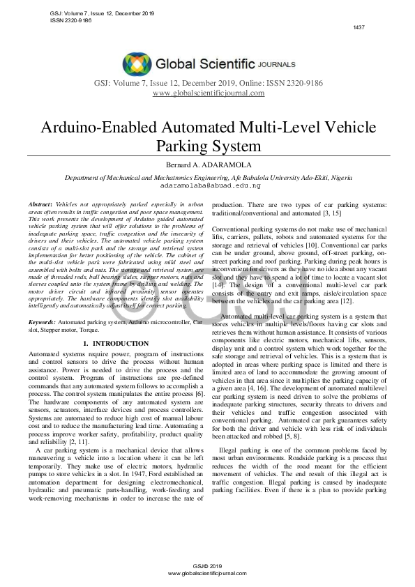 (PDF) Arduino-Enabled Automated Multi-Level Vehicle Parking System