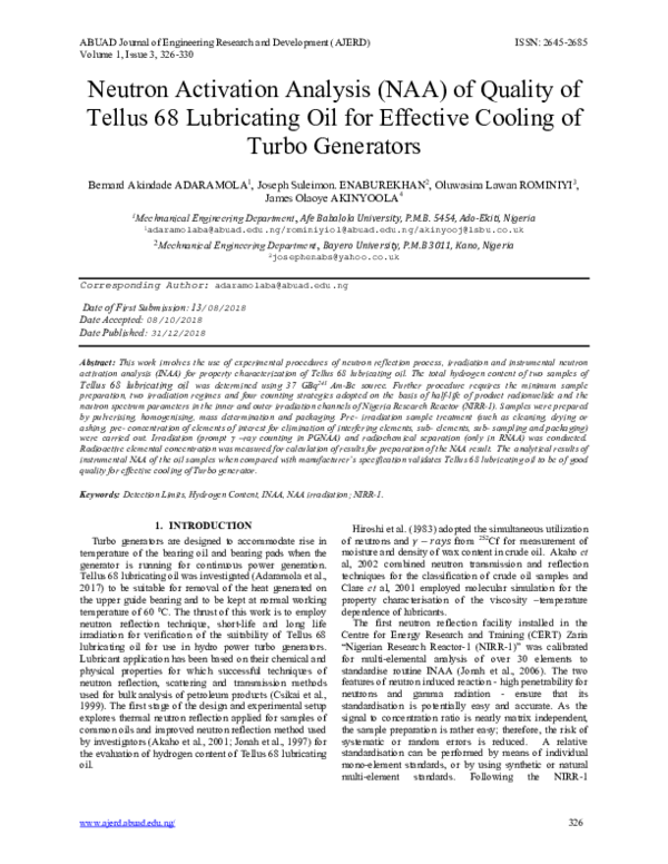 (PDF) Neutron Activation Analysis (NAA) of Quality of Tellus 68 ...
