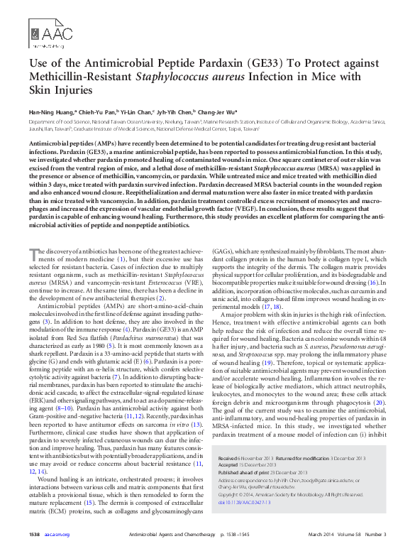 (PDF) Use of the Antimicrobial Peptide Pardaxin (GE33) To Protect ...