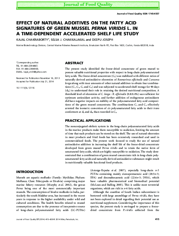 (PDF) Effect of Natural Additives on the Fatty Acid Signatures of Green ...