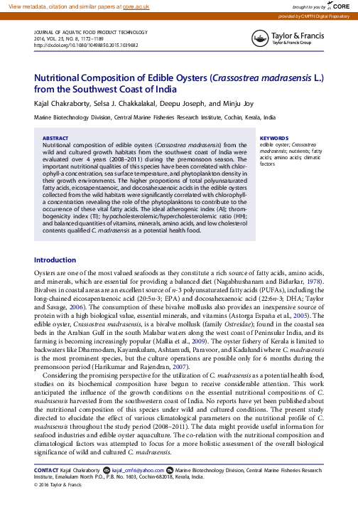 (PDF) Nutritional Composition of Edible Oysters (Crassostrea ...