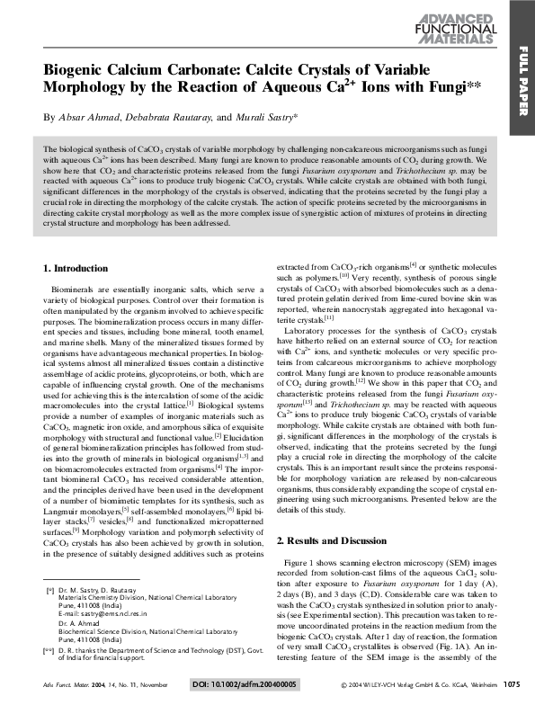 (PDF) Biogenic Calcium Carbonate: Calcite Crystals of Variable Morphology by the Reaction of ...