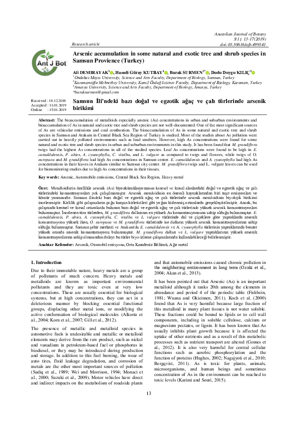 (PDF) Arsenic accumulation in some natural and exotic tree and shrub ...