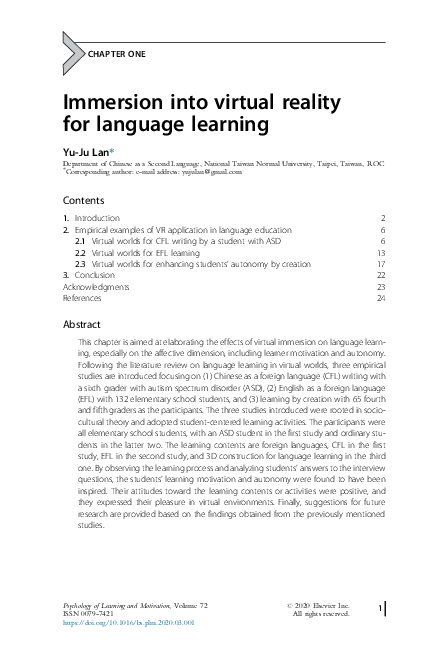 (PDF) Immersion into virtual reality for language learning