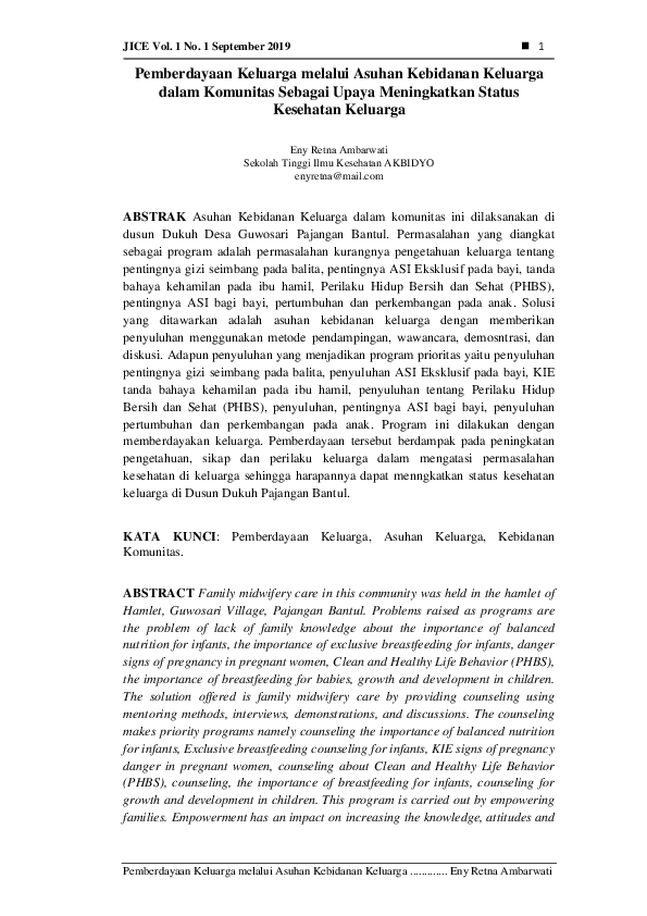 (PDF) Pemberdayaan Keluarga melalui Asuhan Kebidanan Keluarga dalam ...