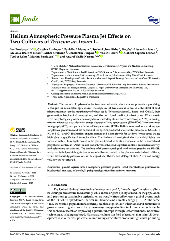 (PDF) Helium Atmospheric Pressure Plasma Jet Effects on Two Cultivars ...