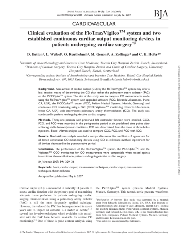 (PDF) Clinical evaluation of the FloTrac/VigileoTM system and two ...