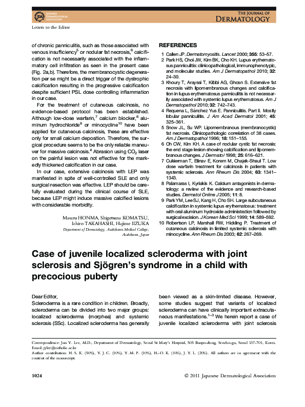 Pdf Case Of Juvenile Localized Scleroderma With Joint Sclerosis And Sjögrens Syndrome In A