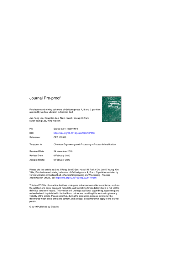 (PDF) Fluidization and mixing behaviors of Geldart groups A, B and C ...