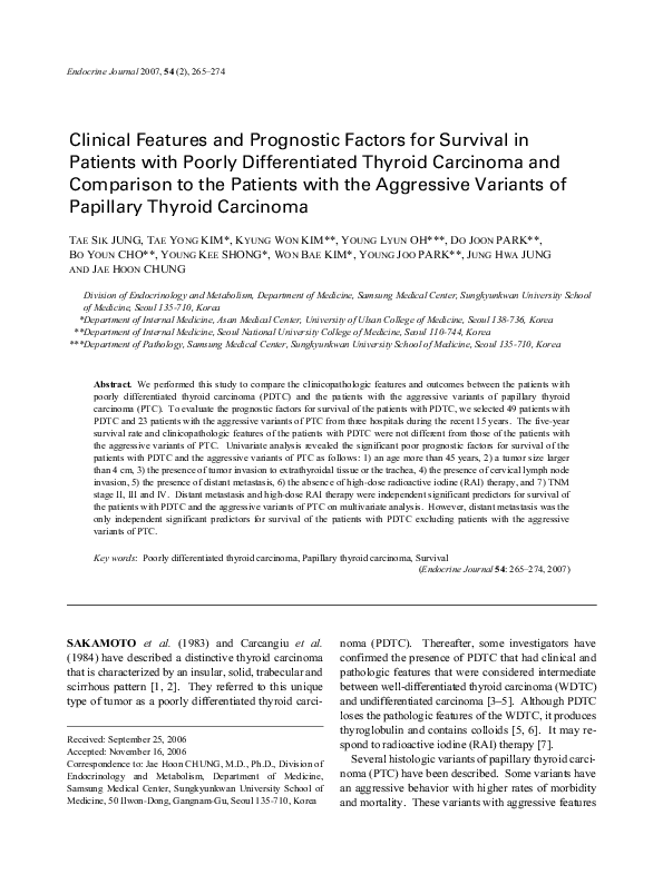 (PDF) Clinical Features and Prognostic Factors for Survival in Patients with Poorly ...