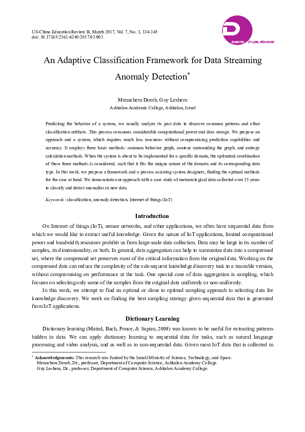 Pdf An Adaptive Classification Framework For Data Streaming Anomaly